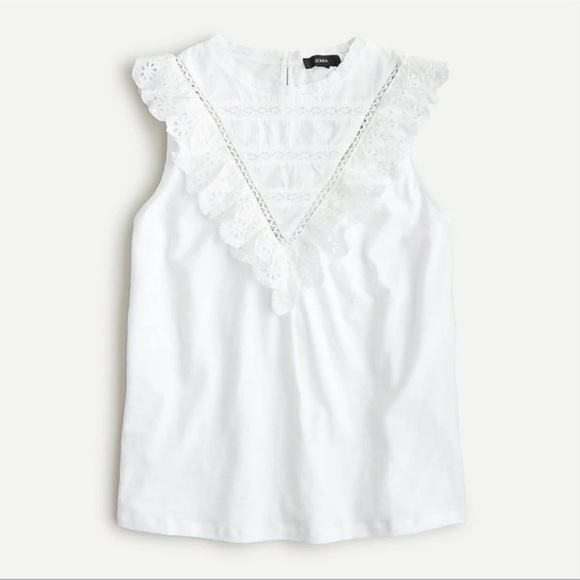 J. Crew | Tops | J Crew Eyelet Rufflefront Tank Aw41 Xs Nwt | Poshmark